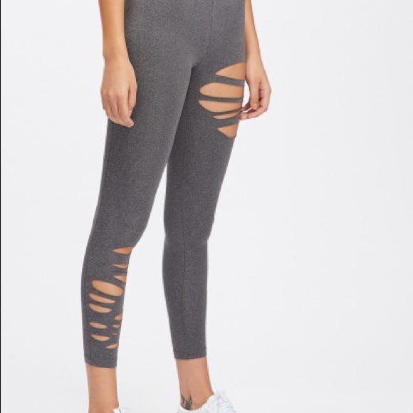Pants & Jumpsuits | Sexy Grey Ripped Slashed Knit Leggings | Poshmark